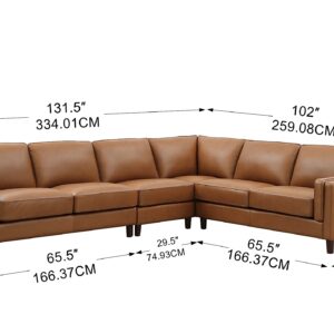 Hydeline Bella Top Grain Leather Sectional (L-Shape, Cognac), Feather Down, Memory Foam and Springs Seating