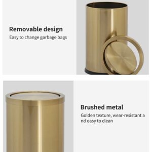 Huaqinglian Stainless Steel gold Trash can with Flipping Lid 4gallon Fingerprint-Proof Garbage cans Wastebasket Bin for Office Kitchen bothroom Living Room bedroom