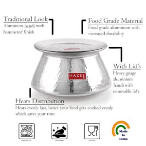 HAZEL Aluminium Hammered Finish Handi with Lid Biryani Rice Cooking Pot Degri Tope Patila, 23 cm, 5 Litre (7200 ML)