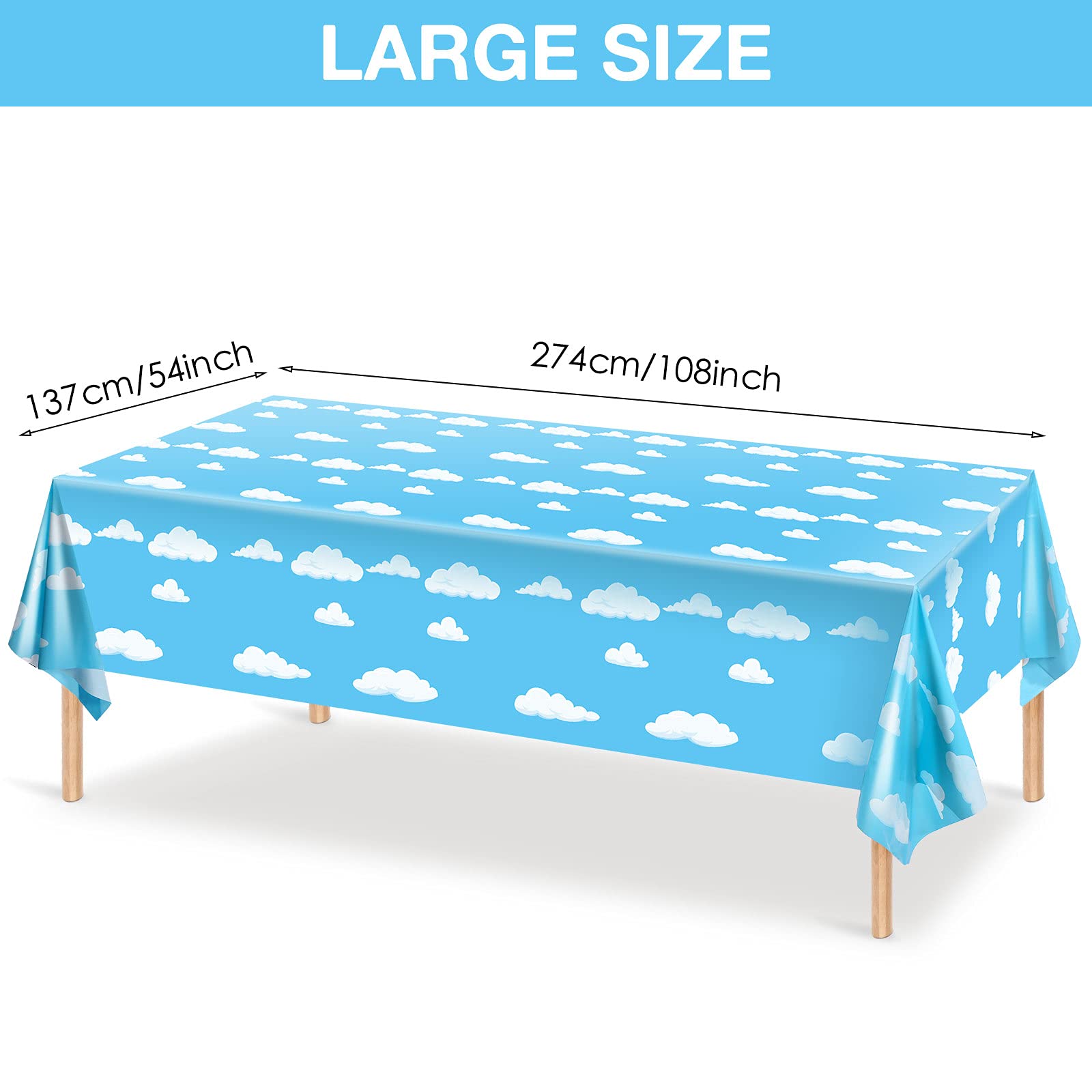 Blue Sky White Clouds Birthday Party Supplies Cartoon Story Tablecloth Party Table Cover Cartoon Table Banner for Baby Kids Shower Birthday Party Decorations, 54 x 108 Inch（3）