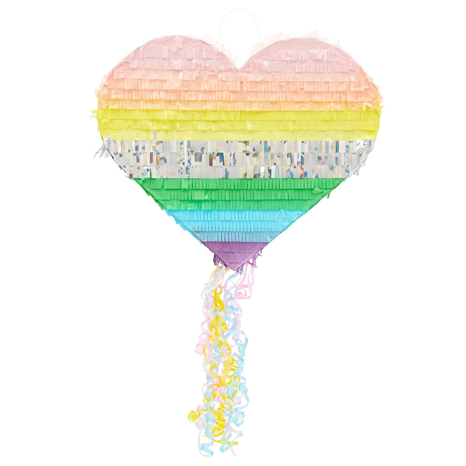 Sparkle and Bash Pull String Rainbow Heart Pinata for Pastel Birthday Party Decorations (Small, 15.7 x 13 x 3 In)