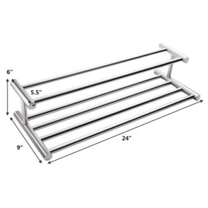 MAT Expert 24” Bath Towel Rack, Stainless Steel Double Storage Tier Towel Bar, Wall-Mounted Towel Holder Organizer, Modern Brushed Finish, Rustproof Towel Shelf for Bathroom/Kitchen/Hotel