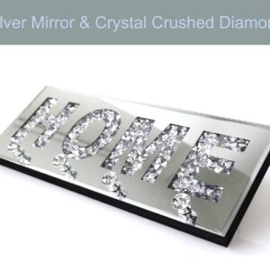 Crush Diamond Mirrored Home Letter Plaque Sign for Wall Decor, Crystal Clear Hooks Key Holder Key Hanger, Silver Mirror Decoration Wall Art, Wall Mounted Home Decor 15"×5.9"×1.6"