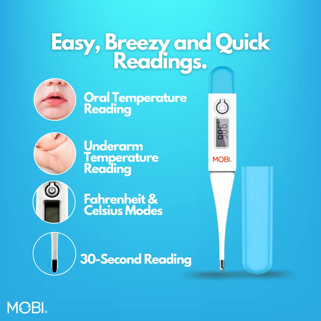 MOBI Digital Health Thermometer Oral, Underarm & Rectal, Thermometer for Adults, Oral Thermometer for Fever, Rectum Armpit Reading Thermometer for Baby Kids and Adult, 3 Pack