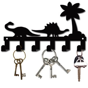 creatcabin dinosaur metal key holder black key hooks wall mount hanger decor iron hanging organizer rock decorative with 6 hooks for home housewarming gift entryway cabinet hat towel 10.6 x 6.3inch