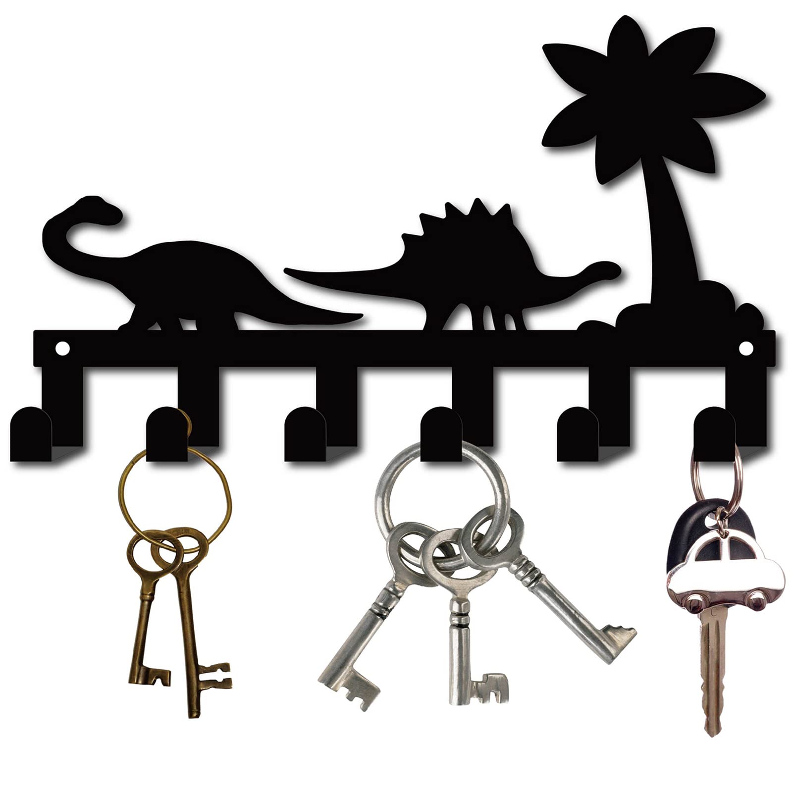 CREATCABIN Dinosaur Metal Key Holder Black Key Hooks Wall Mount Hanger Decor Iron Hanging Organizer Rock Decorative with 6 Hooks for Home Housewarming Gift Entryway Cabinet Hat Towel 10.6 x 6.3inch