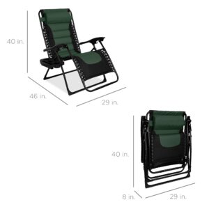 Best Choice Products Oversized Padded Zero Gravity Chair, Folding Outdoor Patio Recliner, XL Anti Gravity Lounger for Backyard w/Headrest, Cup Holder, Side Tray, Polyester Mesh - Black/Forest Green