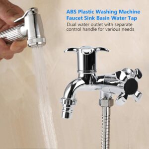 Bathroom Faucet, ABS Plastic Washing Machine Faucet Sink Basin Water Tap with Double Spout & Handle for Home Use(Blossom Handle)