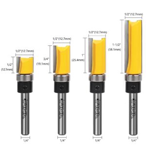 MNA Top Bearing Flush Trimer Bit 4 Pcs Set, Pattern Flush Trim Router Bit Set, 1/4 Inch Shank. Great for Edging, Veneer, or Laminate