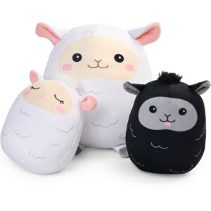 benben lamb plush toy, set of 3, 12" and 7'' squishy lamb stuffed animals, kawaii sheep plushies gift for kids, cute plush pillow, easter basket stuffers