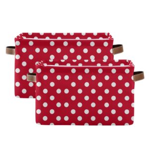 xigua red polka dot foldable storage basket for shelves, collapsible waterproof sturdy fabric storage bin with handles, canvas storage cube for organizing shelf nursery home closet 2pcs