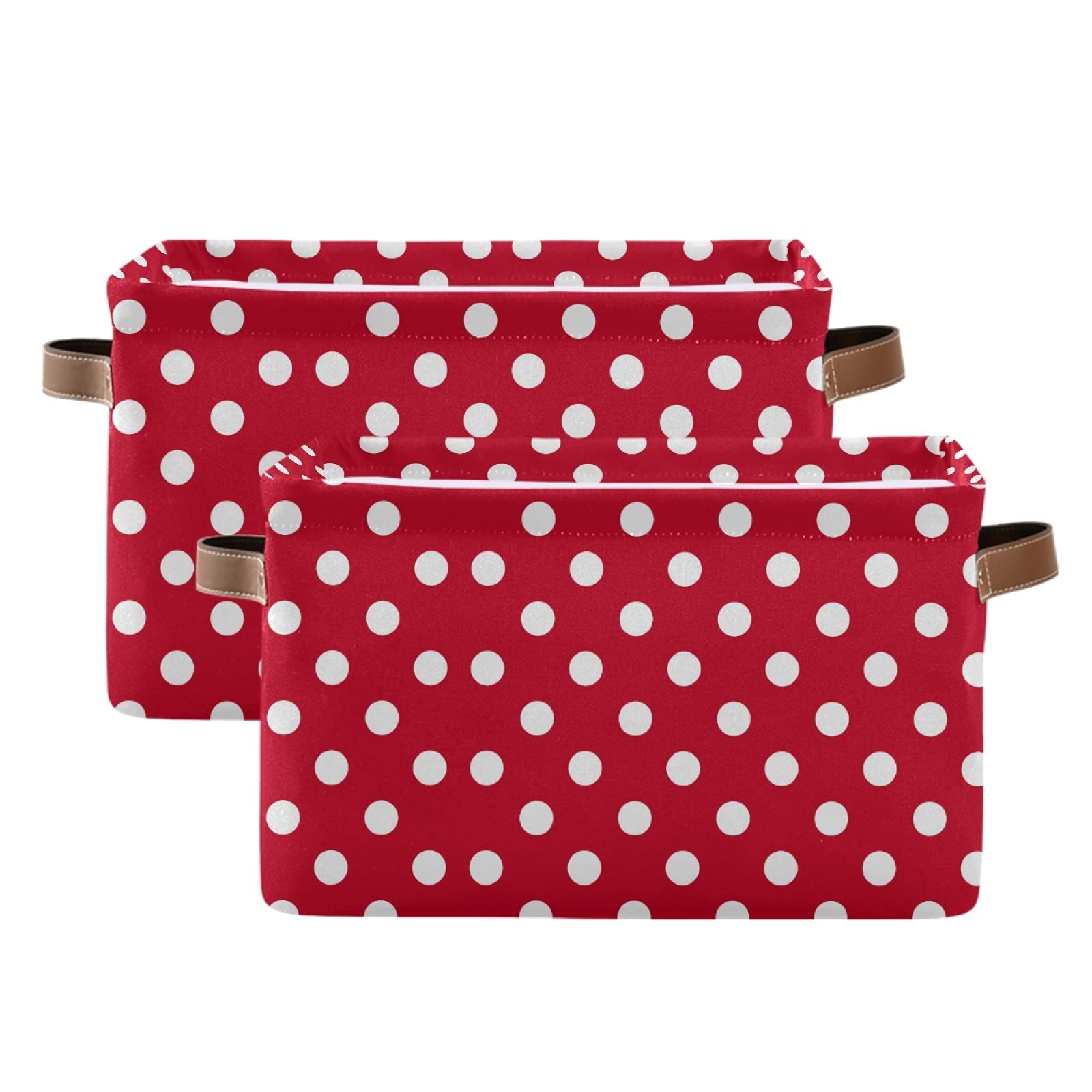 xigua Red Polka Dot Foldable Storage Basket for Shelves, Collapsible Waterproof Sturdy Fabric Storage Bin with Handles, Canvas Storage Cube for Organizing Shelf Nursery Home Closet 2PCS