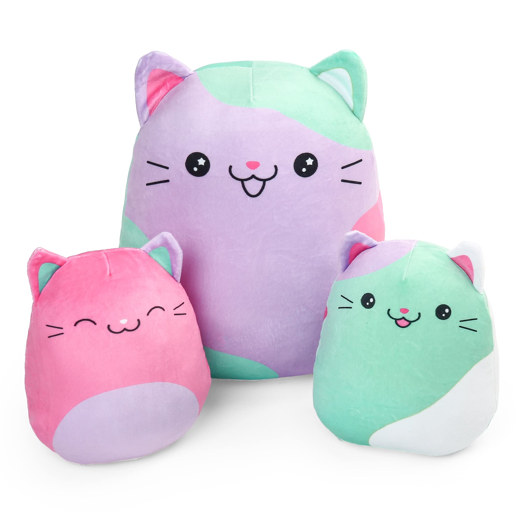 BenBen Cat Plush Toy, 12" and 7'' Plushies, Set of 3, Squishy Kitty Stuffed Animal Toy Hugging Pillow, Soft Cushion Plush Pillow, Chirstmas Gift for Kids, Easter Basket Stuffers