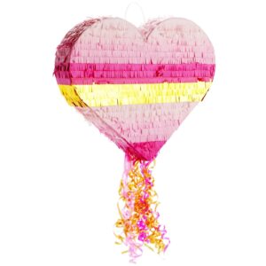 sparkle and bash pink pull string heart pinata for girls birthday party decorations, pink and gold ombre design, small, 16 x 13 x 3 in