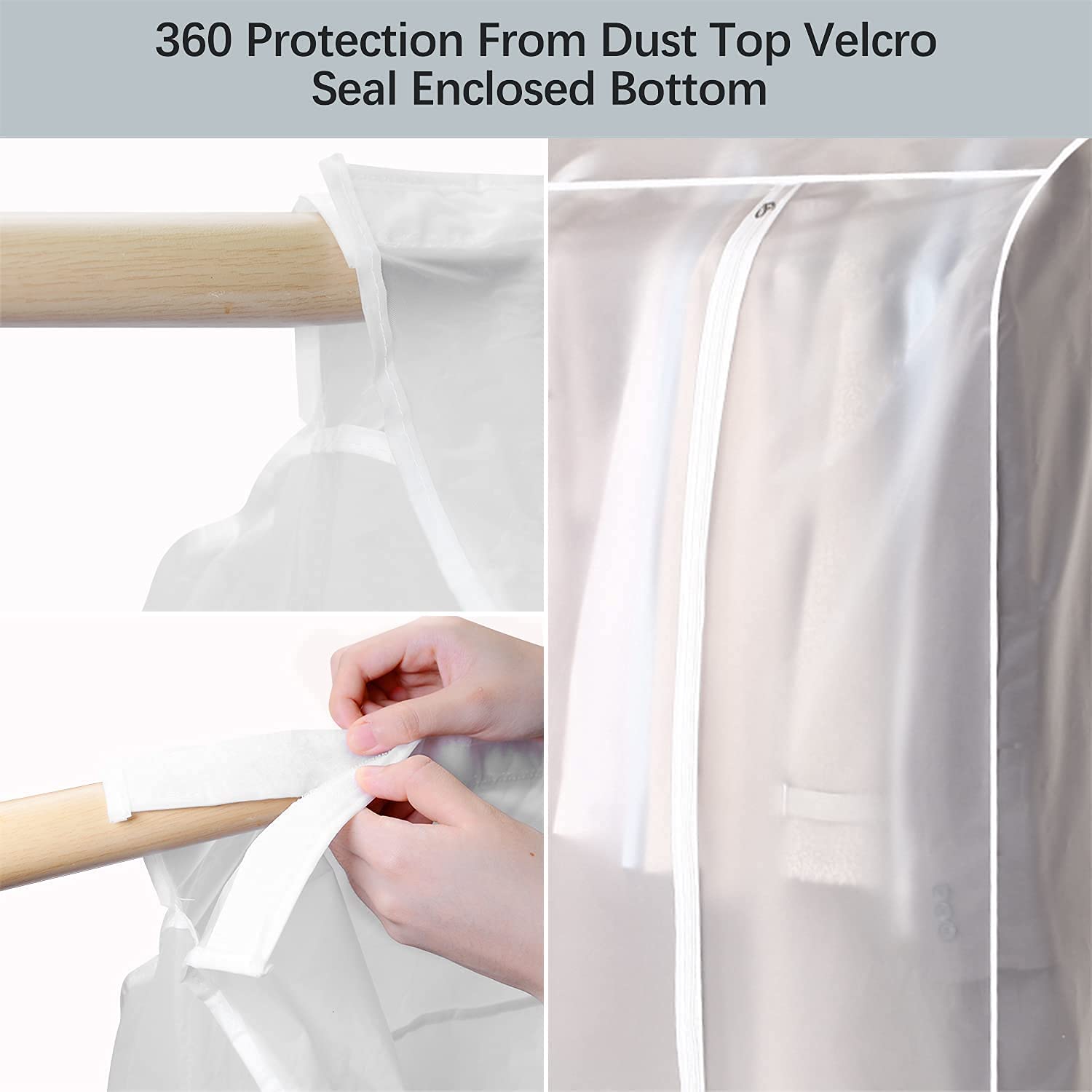 50'' Garment Bags for Hanging Clothes, Large Translucent Frosted Garment Rack Cover Bags Clothing Storage Bag with Zipper for Hanging Shirts, Coats, Dresses, Suits, Seal Closets to Protect Clothing