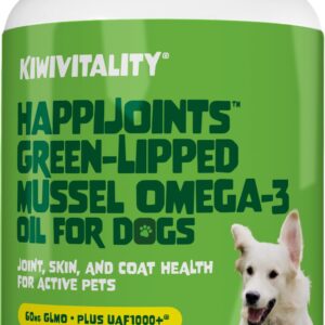 KiwiVitality HappiJoints Green-Lipped Mussel Omega-3 Oil for Dogs (60 Softgels)