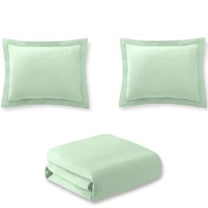 mellanni duvet cover set - soft 100% organic cotton bedding sets & collections - button closure & corner ties (twin, sage)