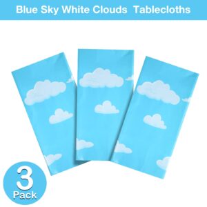 Blue Sky White Clouds Birthday Party Supplies Cartoon Story Tablecloth Party Table Cover Cartoon Table Banner for Baby Kids Shower Birthday Party Decorations, 54 x 108 Inch（3）