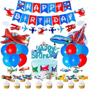 airplane party decorations, airplane birthday party supplies,happy birthday banner airplane aircraft garland foil latex balloons cake cupcake toppers for kids plane theme party baby shower supplies