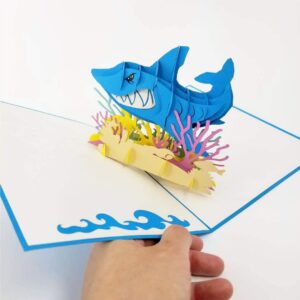 POP CARD EXPRESS White Shark Pop Up Card, 3D Popup Greeting Card - Ocean Birthday Pop Up Card, Congratulations, Thank you, Get Well for Friend, for son, for husband, for children