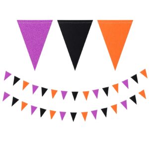 black orange purple halloween party-decorations banner,2 pack graduation 2024 birthday baby shower streamers garland decor glitter paper triangle pennant flags bunting lasting surprise