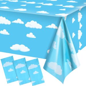 blue sky white clouds birthday party supplies cartoon story tablecloth party table cover cartoon table banner for baby kids shower birthday party decorations, 54 x 108 inch（3）