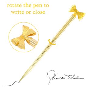 SnowTing Heart Pen Holder Signing Pen Set Guest Book Accessories for Wedding Bridal Engagement Favors Opening Ceremony Graduation Parties Office Acrylic Base with Golden Bow-knot Ballpoint Pen