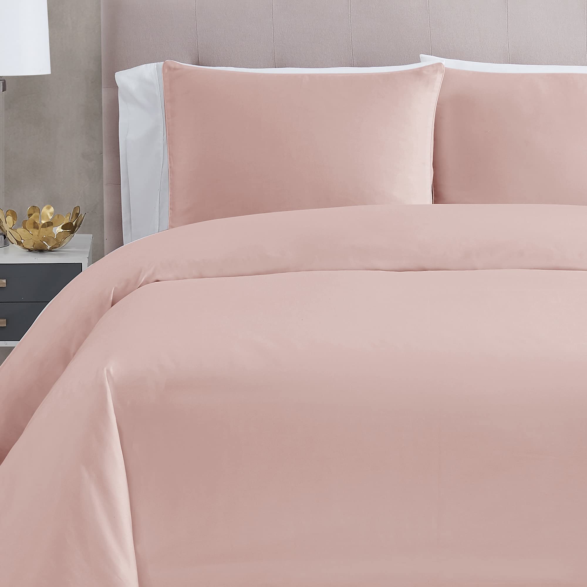 Christian Siriano NY - 300 TC Twin 2 Piece Duvet and Pillowcase Set - Cotton Sateen Collection - Blush