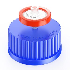 Ks-Tek 2pcs Blue Vented Screw Cap with 0.22um PTFE Syringe Filter, Liquid Culture Lid,Autoclavable, GL45 Thread