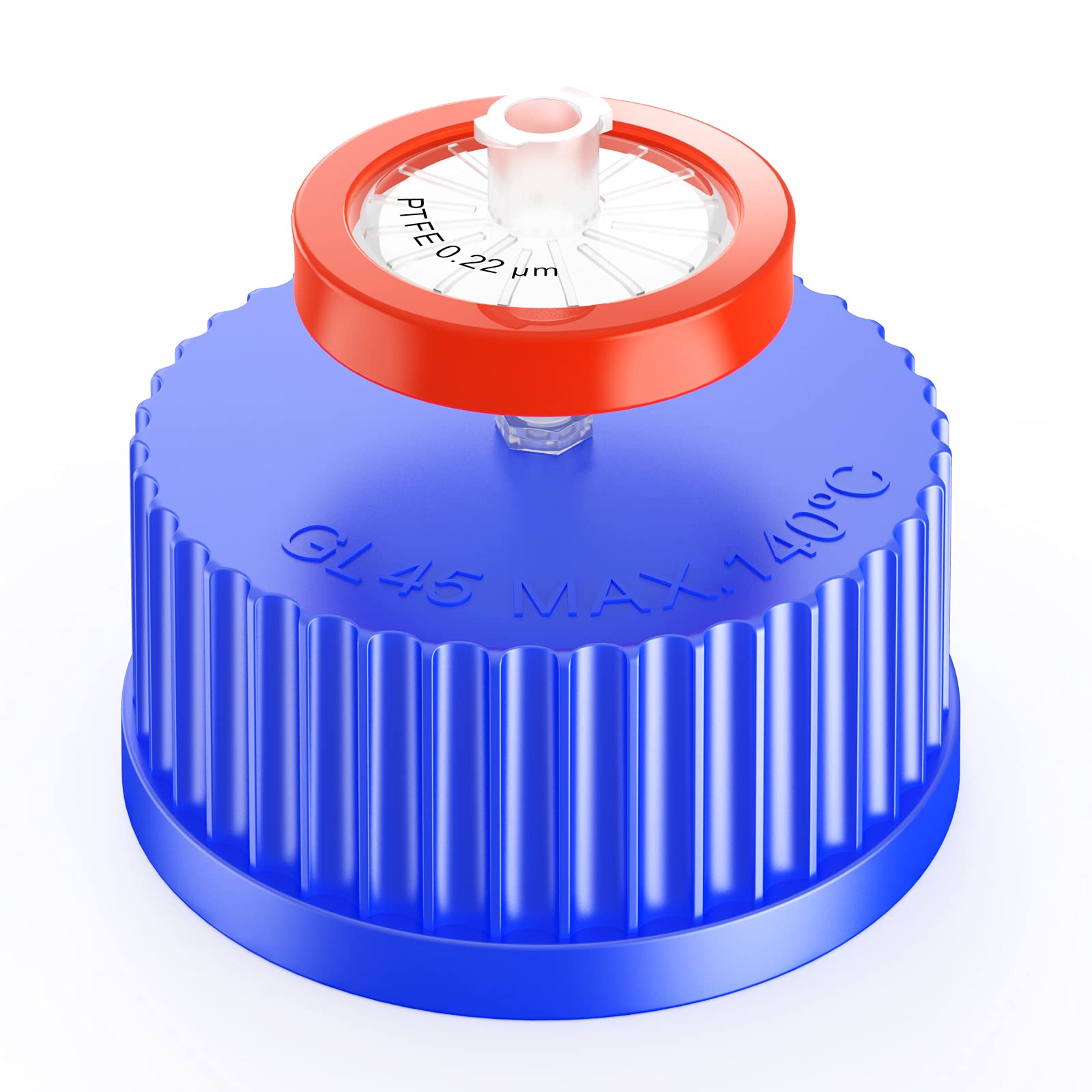 Ks-Tek 2pcs Blue Vented Screw Cap with 0.22um PTFE Syringe Filter, Liquid Culture Lid,Autoclavable, GL45 Thread