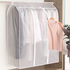 50'' Garment Bags for Hanging Clothes, Large Translucent Frosted Garment Rack Cover Bags Clothing Storage Bag with Zipper for Hanging Shirts, Coats, Dresses, Suits, Seal Closets to Protect Clothing