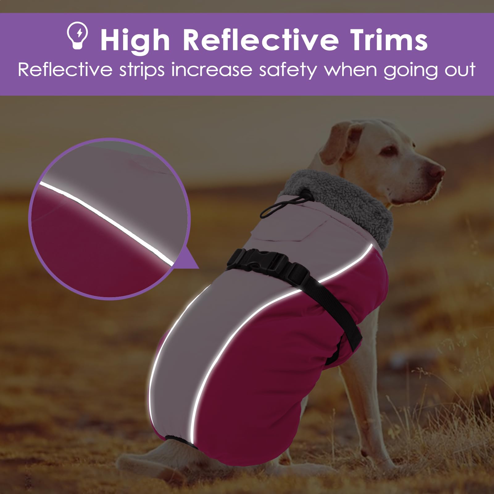 SUNFURA Warm Dog Coat Dog Jacket, Reflective Dog Winter Coats with Adjustable Buckle, Turtleneck Padded Dog Fleece Vest Windproof Waterproof Dog Snow Jacket for Small Medium Large Dogs, Pink XL