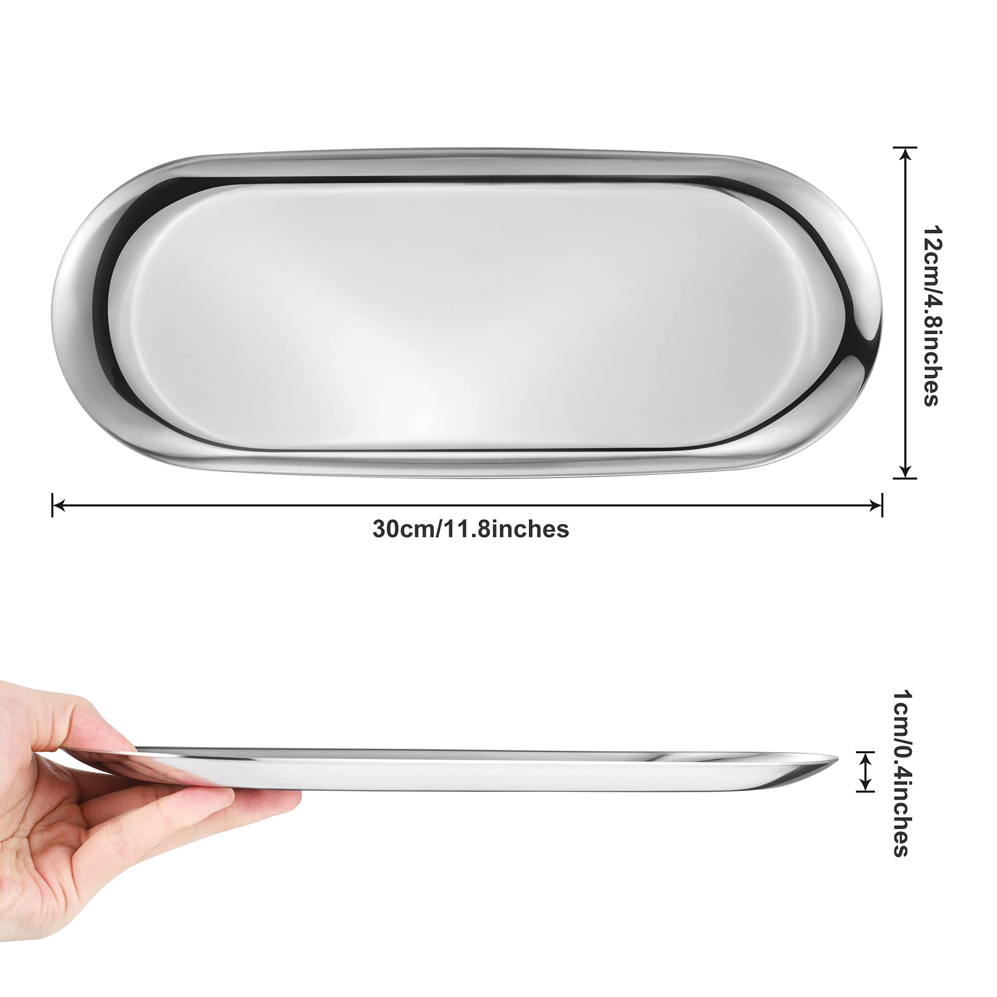 Bidponds Silver Oval Vanity Tray, Stainless Steel Jewelry Tray, Bathroom Tray, Makeup Cosmetic Trays,Towel Napkin Tray,Storage Organizer,11.8 x 4.8 inches (L*W), Large