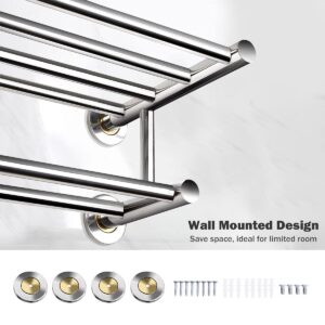 MAT Expert 24” Bath Towel Rack, Stainless Steel Double Storage Tier Towel Bar, Wall-Mounted Towel Holder Organizer, Modern Brushed Finish, Rustproof Towel Shelf for Bathroom/Kitchen/Hotel