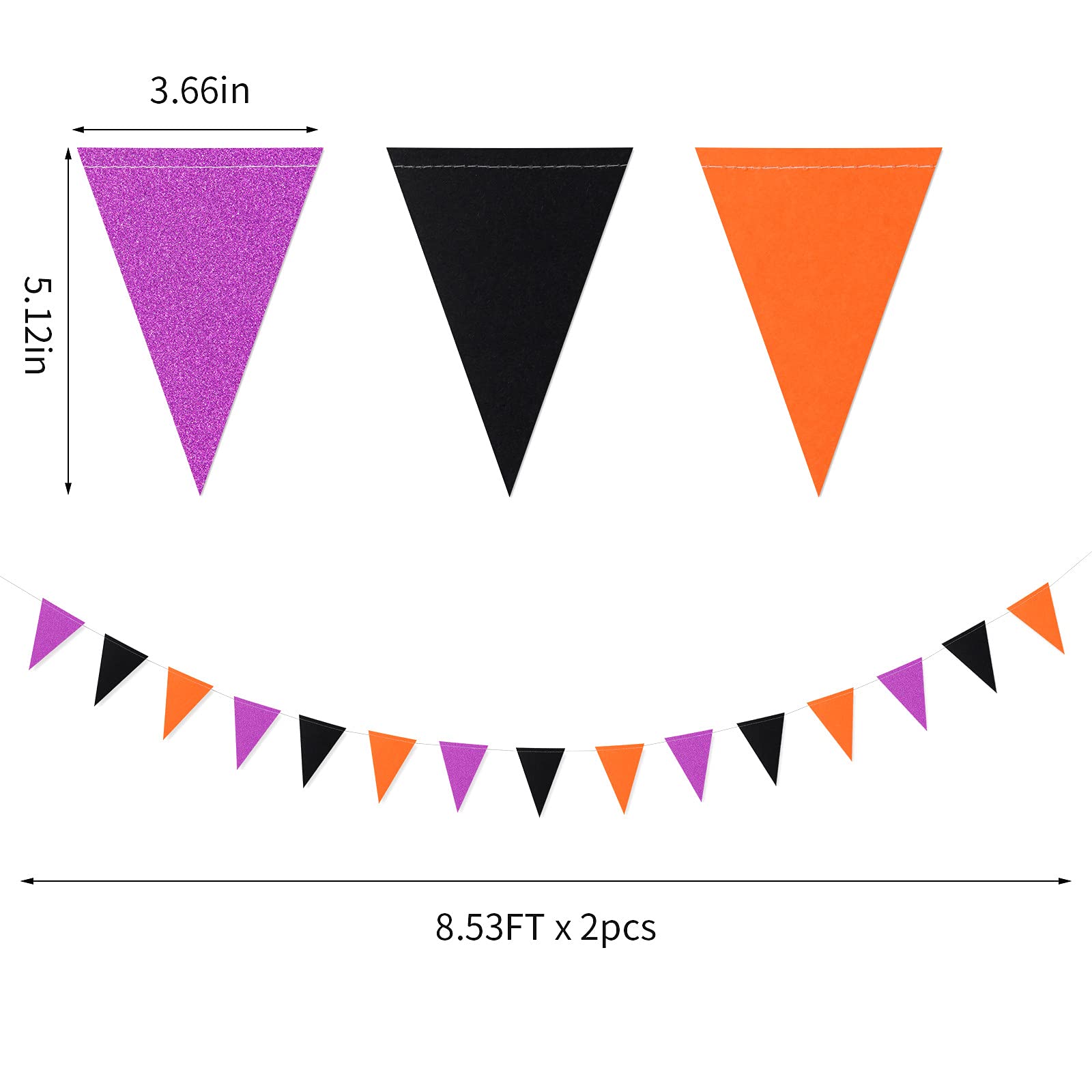 Black Orange Purple Halloween Party-Decorations Banner,2 Pack Graduation 2024 Birthday Baby Shower Streamers Garland Decor Glitter Paper Triangle Pennant Flags Bunting Lasting Surprise