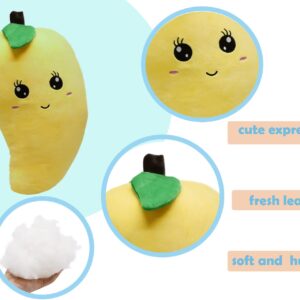 BABOLI Cuddly Mango Plush Toy Pillow Adorable Soft Fruit Stuffed Animal with Smile Face and Cute Expression Pretty Sweet Gifts for Kids Boys and Girls Present for Birthday or Party 17.7 Inches