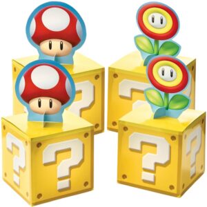 super mario brothers centerpiece decorating kit - 2 boxes (8") - 1 centerpiece (4" x 5.5") & 1 centerpiece (7.75" x 9") pack of 4 - perfect for themed birthday parties & celebrations