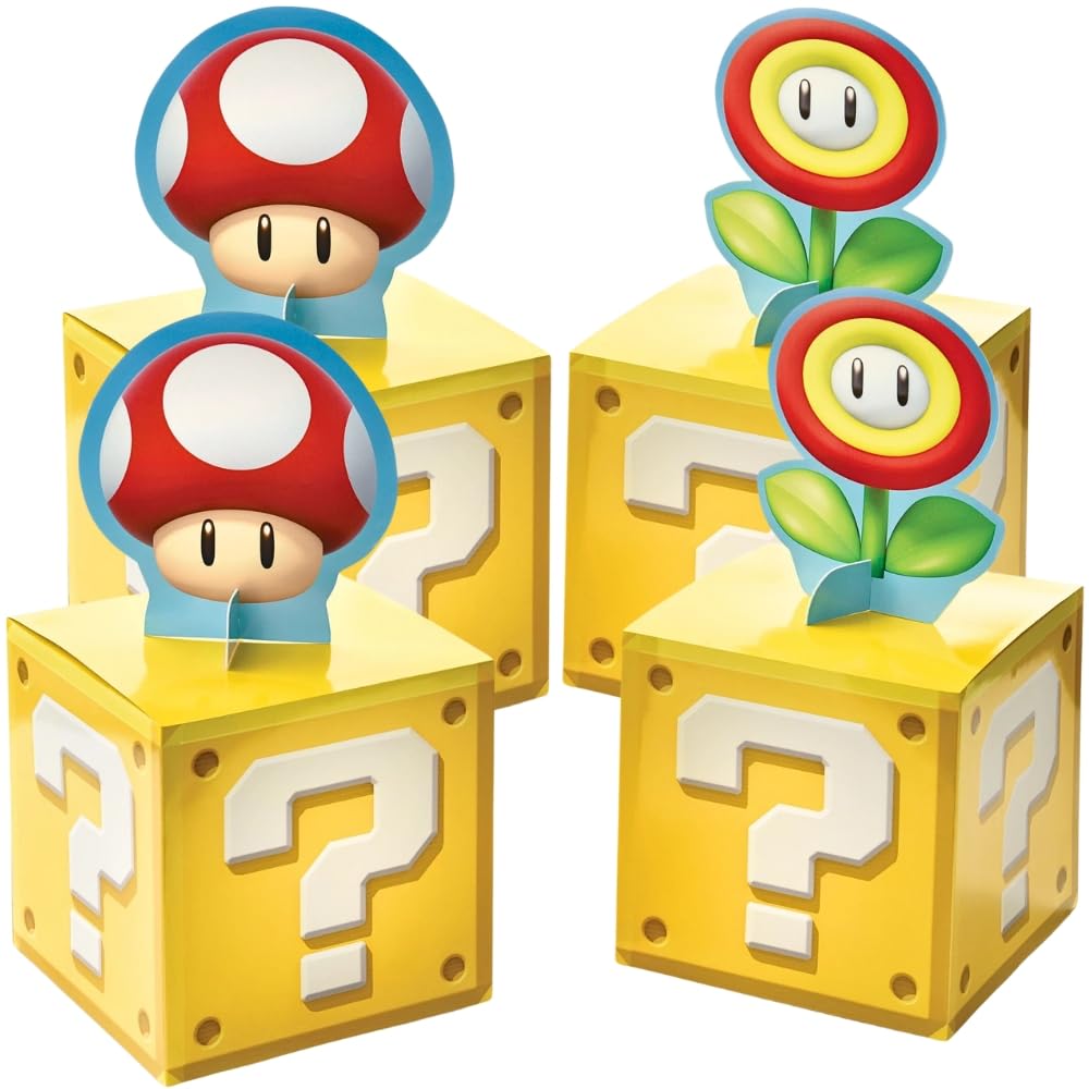 Super Mario Brothers Centerpiece Decorating Kit - 2 Boxes (8") - 1 Centerpiece (4" x 5.5") & 1 Centerpiece (7.75" x 9") Pack of 4 - Perfect for Themed Birthday Parties & Celebrations