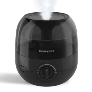 honeywell mini cool mist humidifier, easy to fill and clean, humidifier for small bedroom, kids rooms, or office. ultra quiet operation and auto shut-off - black, hul525b