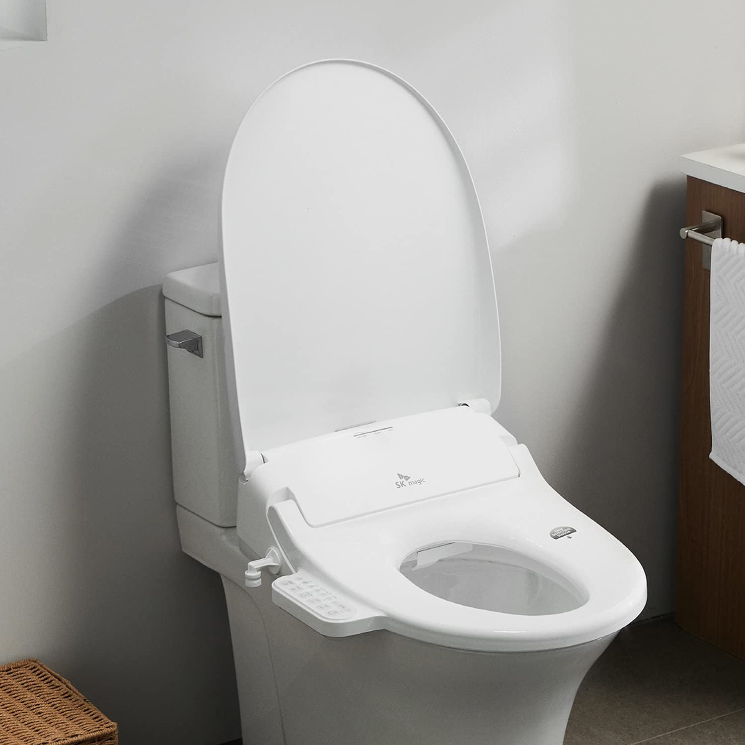 SK magic BID-S24D Electric Bidet Toilet Seat Elongated| Adjustable Warm Water, Warm Air Dryer| LED Lights| 360° Self-Cleaning Nozzle| Easy Installation| Heated Toilet Seat