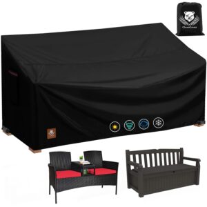 outdoor patio seating storage bench cover waterproof for keter solana 70 gallon storage bench deck box and 2 seater sofa couch loveseat furniture,with drawstring,56wx25dx34h inch-clawscover