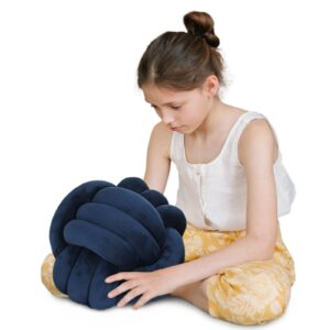 knot pillow ball round cushion pillows, children room decoration plush toys calming stress relief toy (dark blue,11in/28cm)