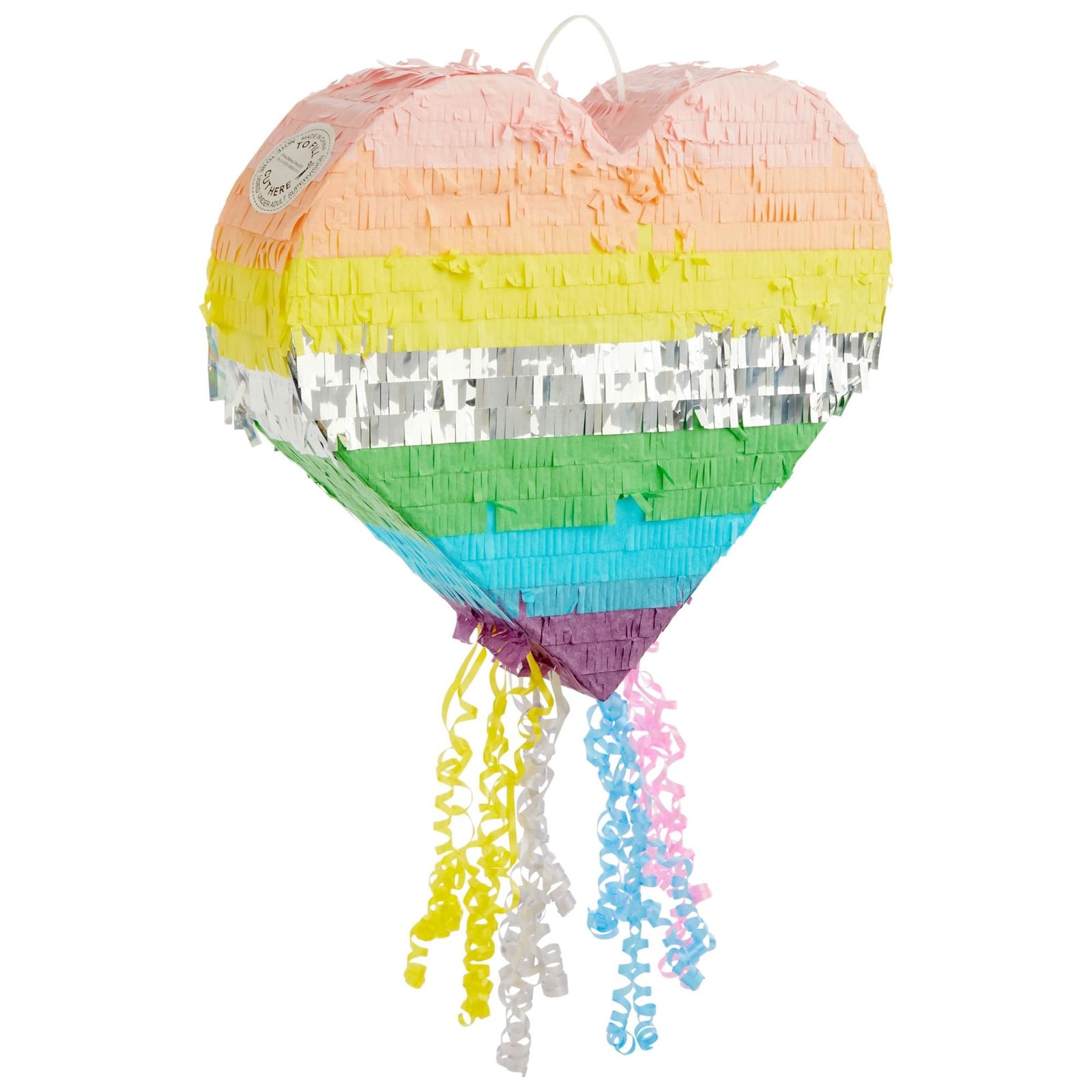 Sparkle and Bash Pull String Rainbow Heart Pinata for Pastel Birthday Party Decorations (Small, 15.7 x 13 x 3 In)