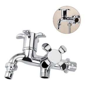 Bathroom Faucet, ABS Plastic Washing Machine Faucet Sink Basin Water Tap with Double Spout & Handle for Home Use(Blossom Handle)