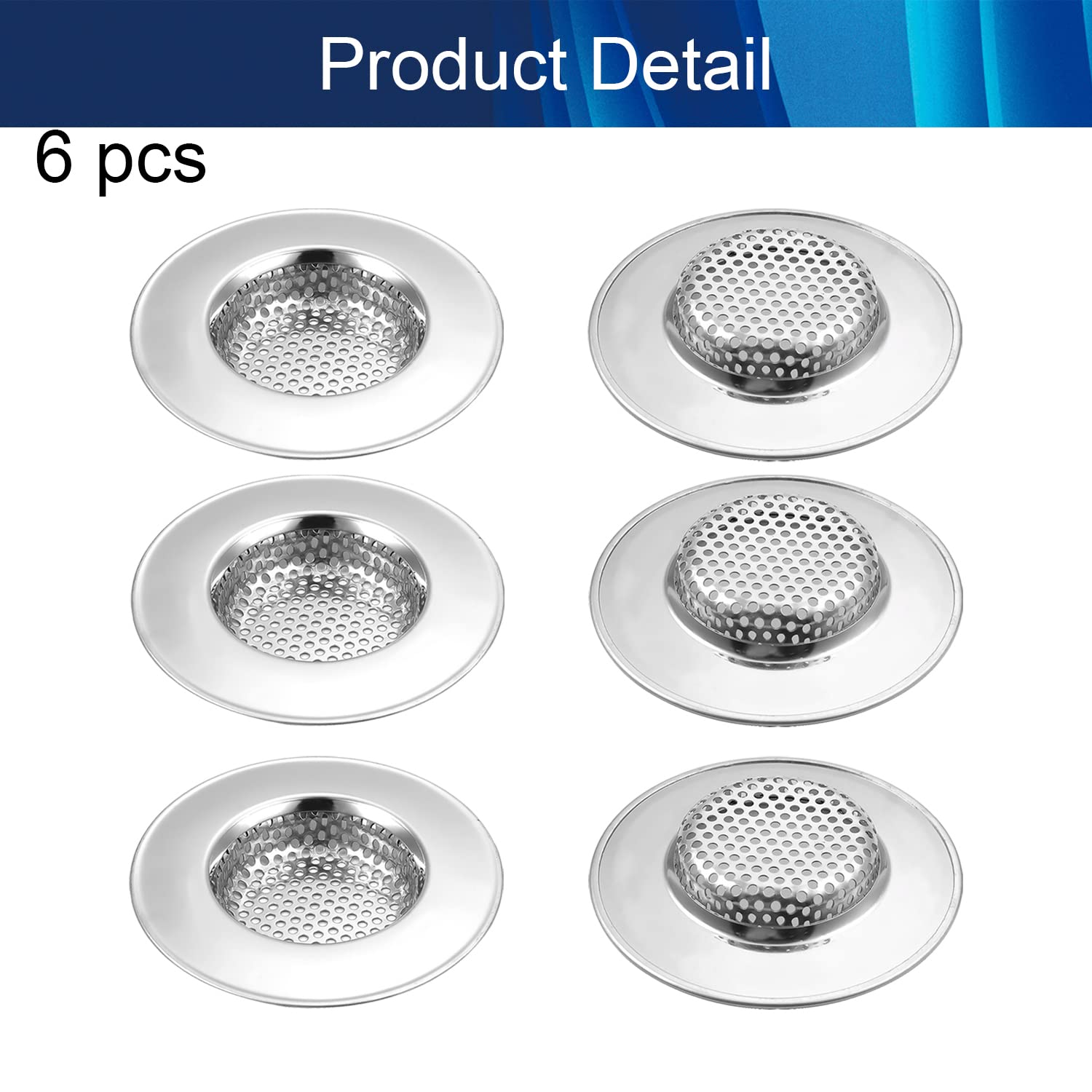 Juvielich Stainless Steel Sink Strainer-2.95" Diameter Rim Mesh Strainer Coarse Mesh Perfect for Kitchen Sink/Bathroom Bathtub Wash basin Floor drain balcony Drain Hole Hair Catcher 6Pcs