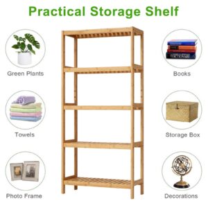 buenotoys Bamboo Corner Shelf, Storage Rack Organizer, Bamboo Shelves Stand for Bathroom Kitchen Living Room Balcony (5-Tier)