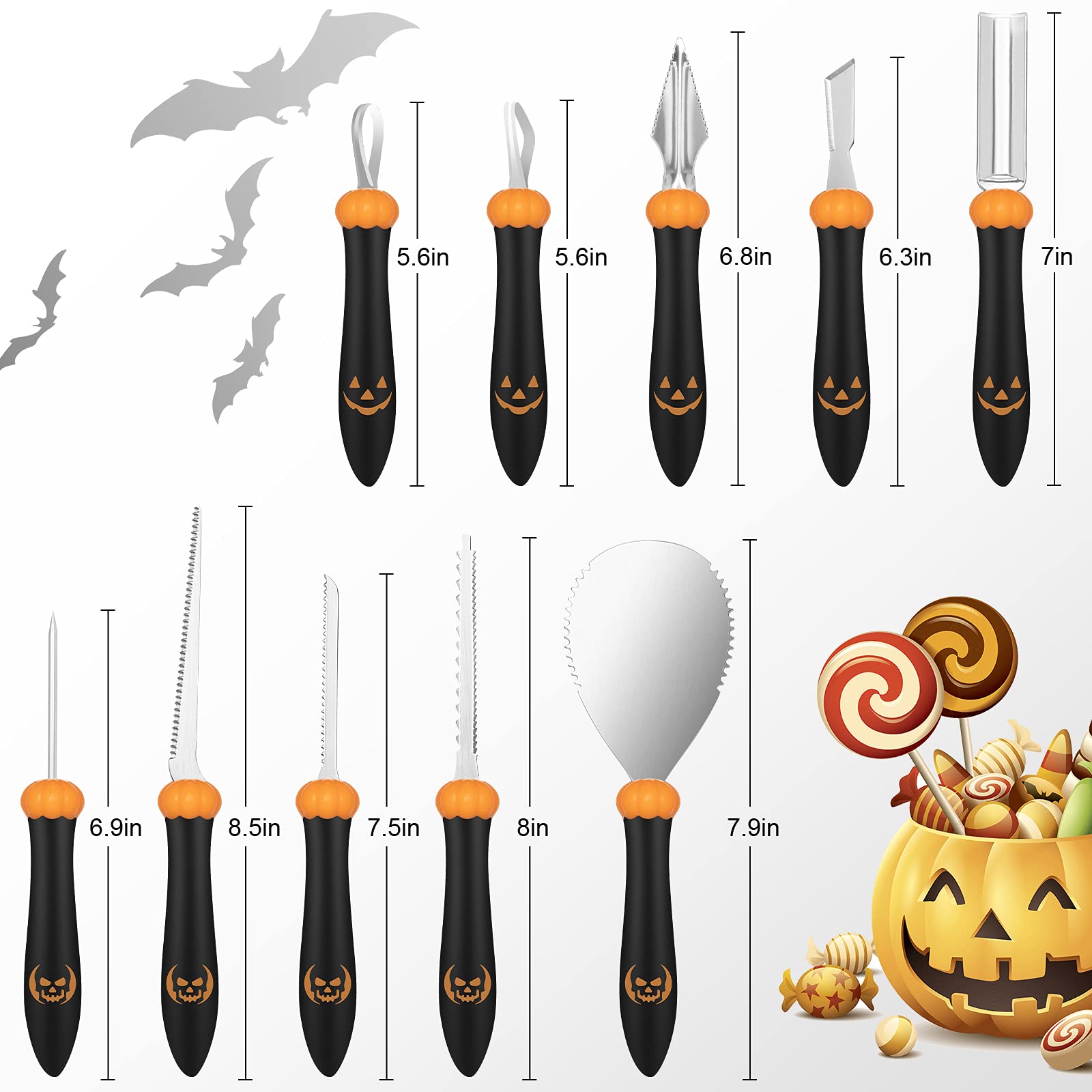 CHRYZTAL Pumpkin Carving Kit Tools Halloween, Professional Heavy Duty Carving Set, Stainless Steel Double-side Sculpting Tool Carving Kit for Halloween Decoration Jack-O-Lanterns, Gift for Halloween