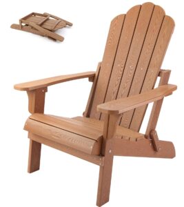 homehua folding adirondack chair weather resistant, hard plastic imitation wood stripes adirondack chair, easy to fold move & maintain, outdoor chair for patio, backyard deck, fire pit - wood color