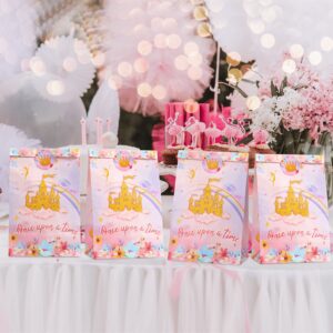 Outus 16 Pcs Princess Party Favor Bags Princess Goodie Candy Bags Decorations Pink Castle Treat Bags with 16 Princess Stickers for Birthday Baby Shower Party Supplies