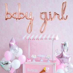 Tellpet Baby Girl Balloons, Baby Shower Decorations for Girl, Rose Gold Girl Letter Balloon Banner